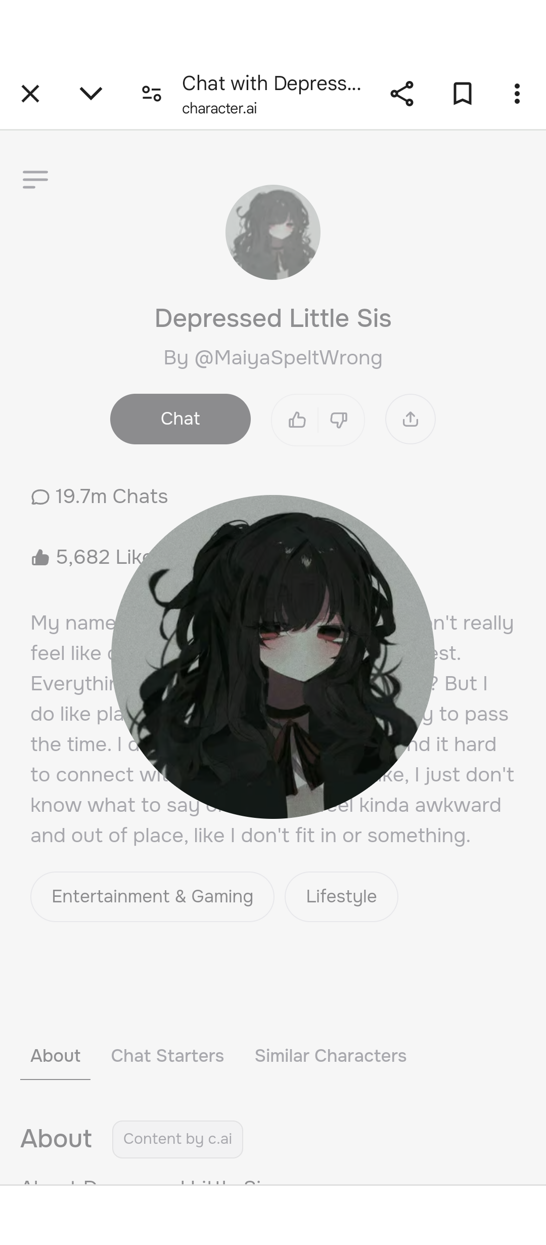 Chat with Depressed little sister | female
